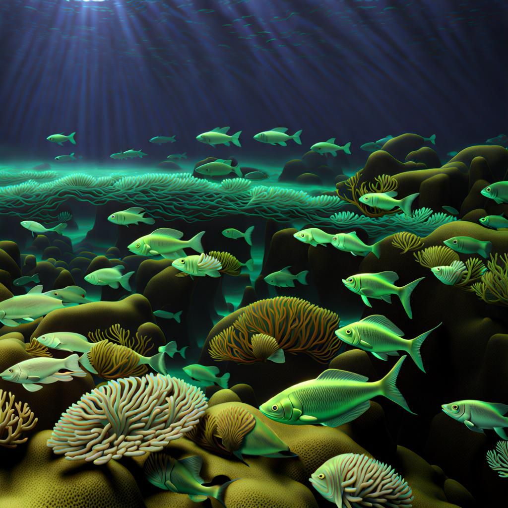scientifically accurate metallic green Bioluminescent ocean floor ...