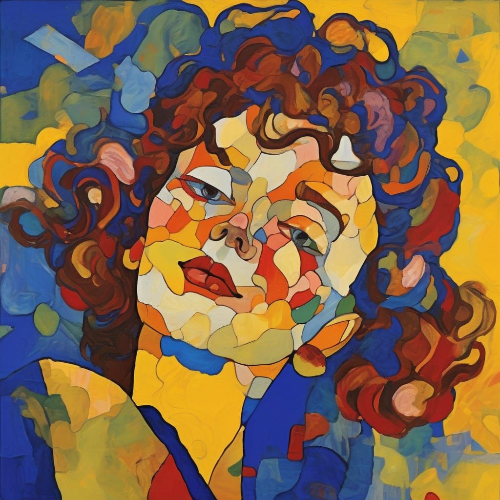 Expressionist portrait. A smiling face with arms outstretched ...