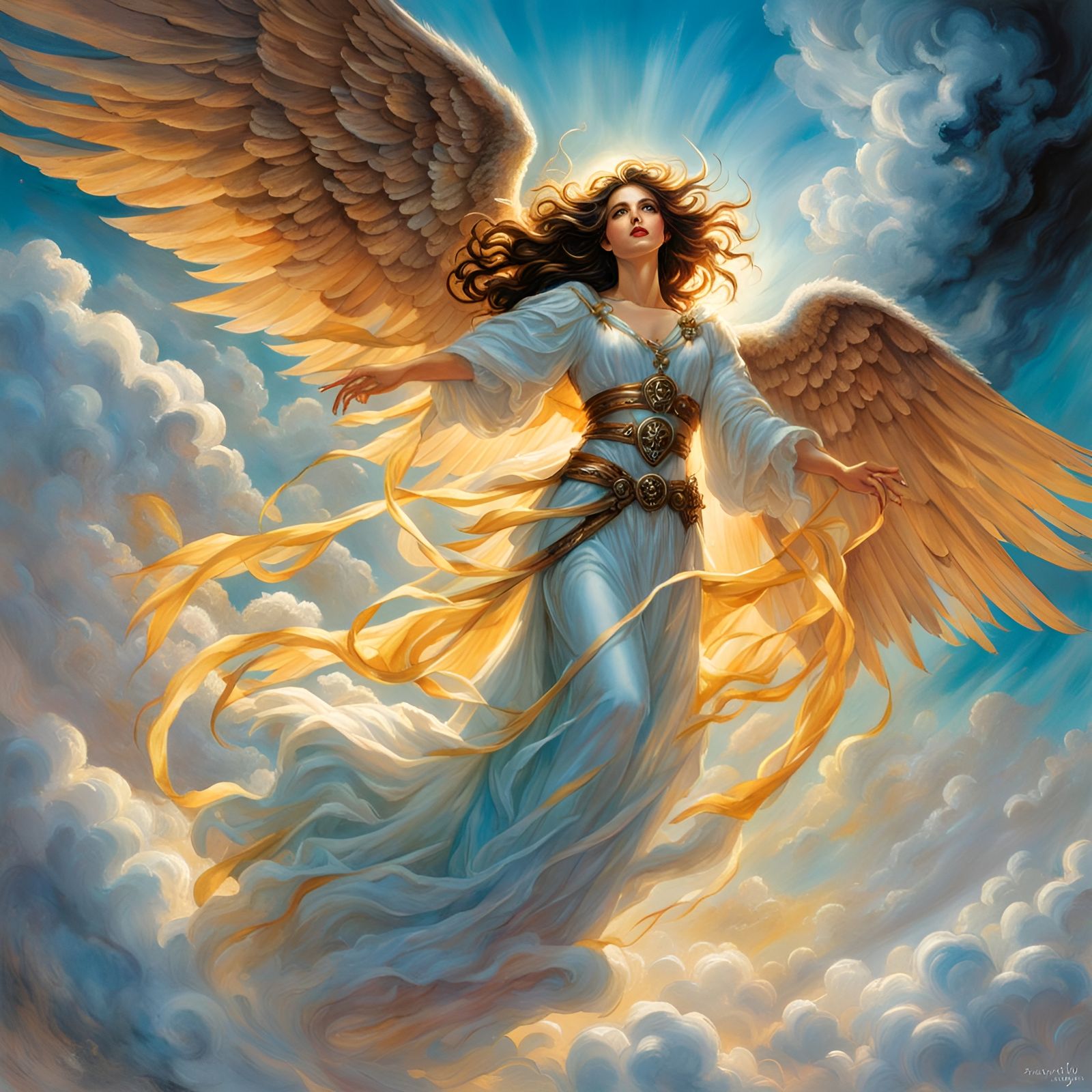 A beautiful angel flying through the clouds. - AI Generated Artwork ...