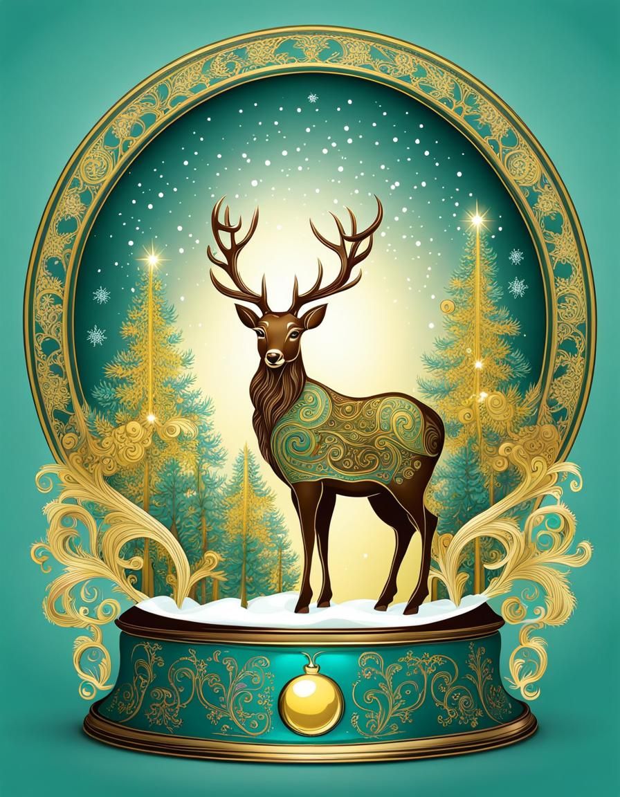 victorian christmas with snow. christmas reindeer with intricately ...