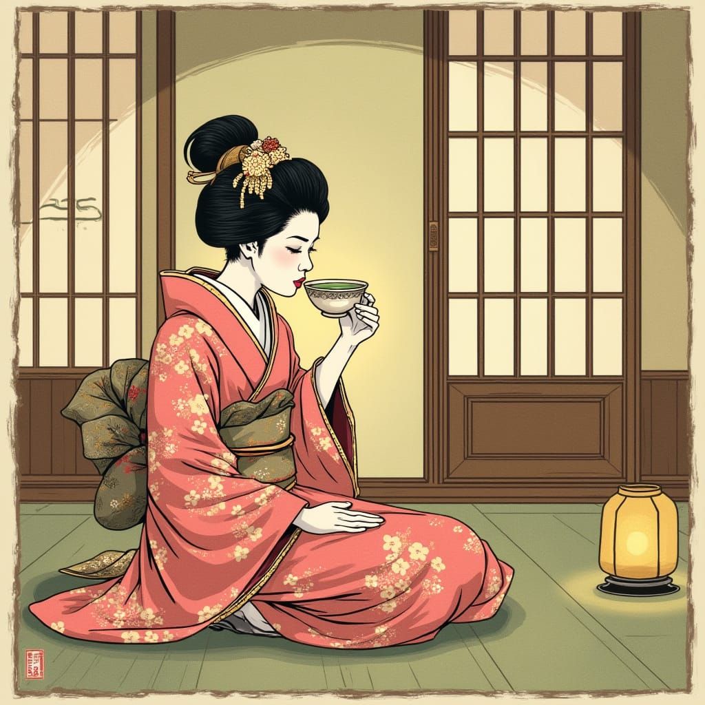 Japanese Geisha in Traditional Ukiyo-e Style - AI Art