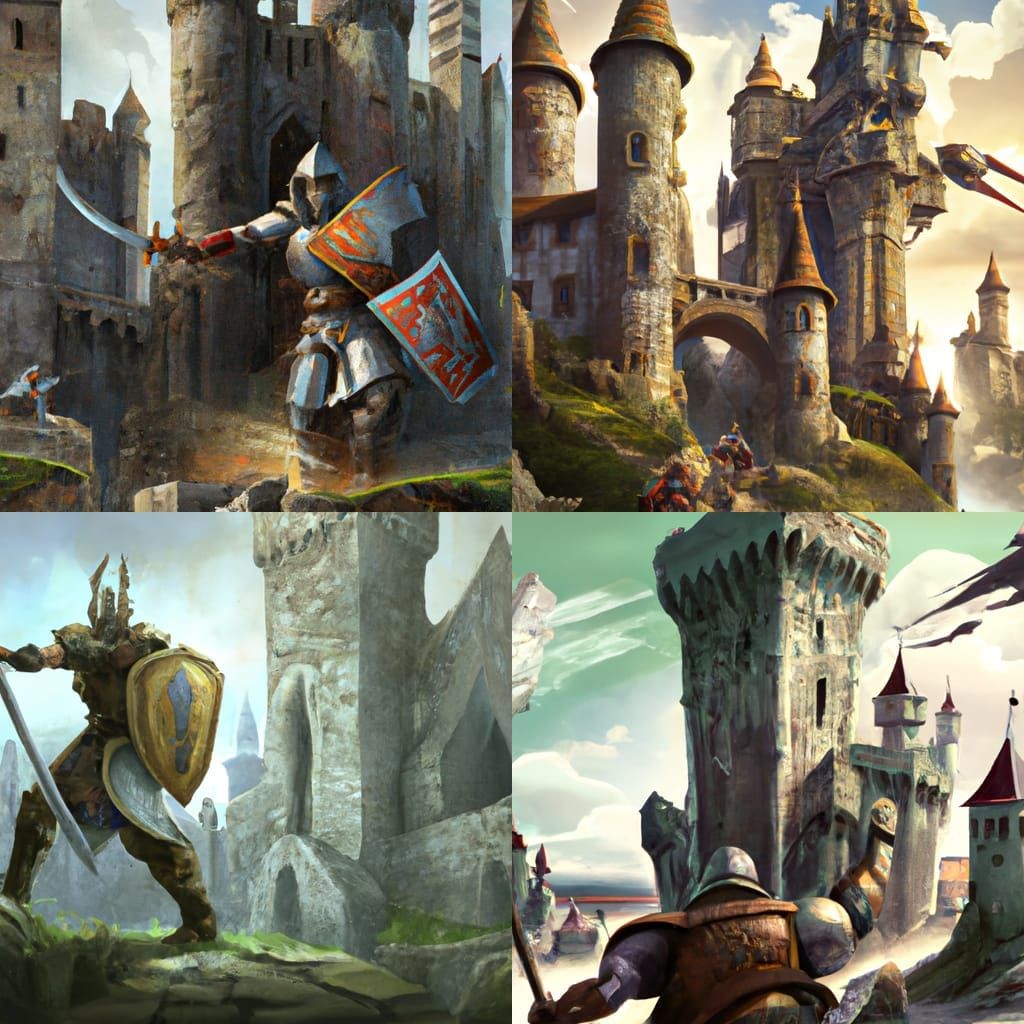 Medieval Warrior attacking a medieval castle. Realistic painting, High ...