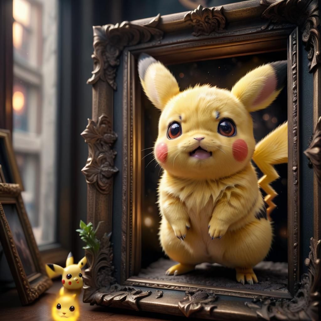 Pikachu looks forward from a picture frame - AI Generated Artwork ...