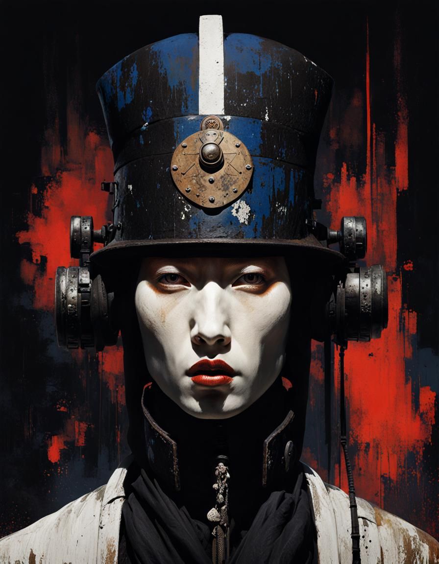 enigmatic portrait, dark colors and white, dadaism, stygian, naive ...