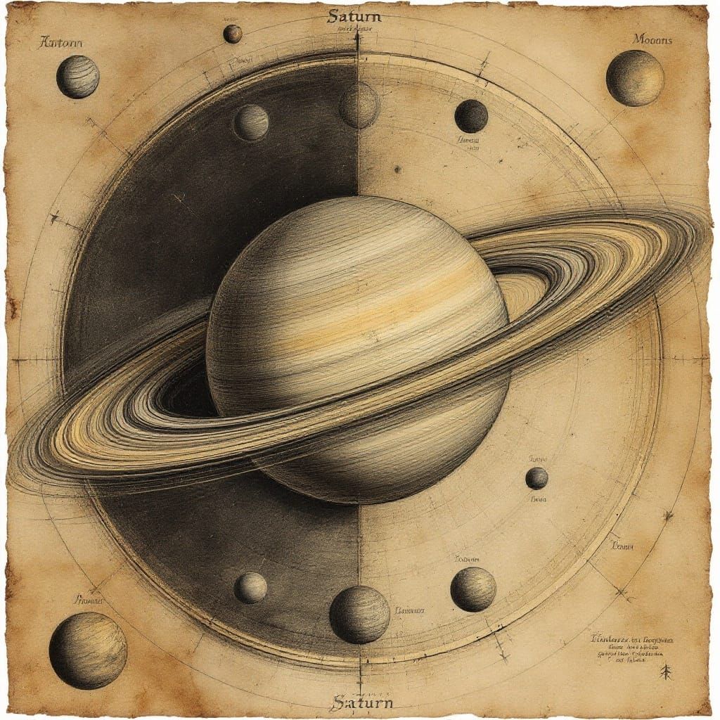 Concept Ancient Maps: II, Saturn - Saturn: Charcoal Illustra...