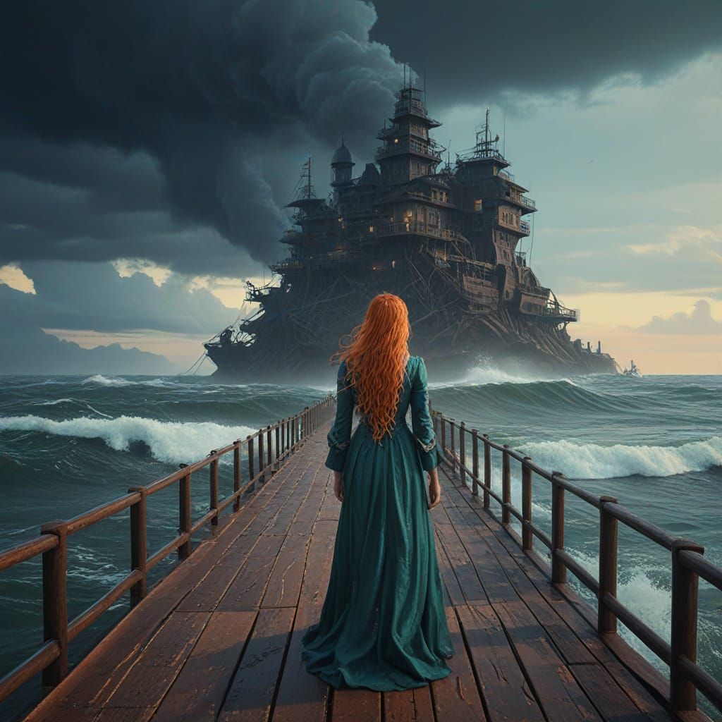 Regal Princess on a Raft Amidst Turbulent Sea with... - AI Art