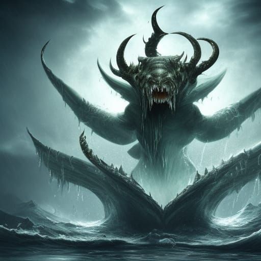 Evil tusk water demon wings angry a masterpiece, 8k resolution, dark ...