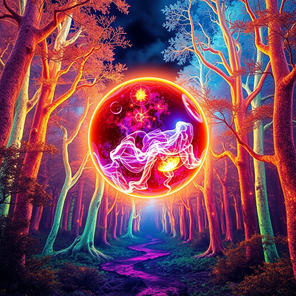 A fire ball in a neon forest - Cosmic Fireball in a Neon Fo...