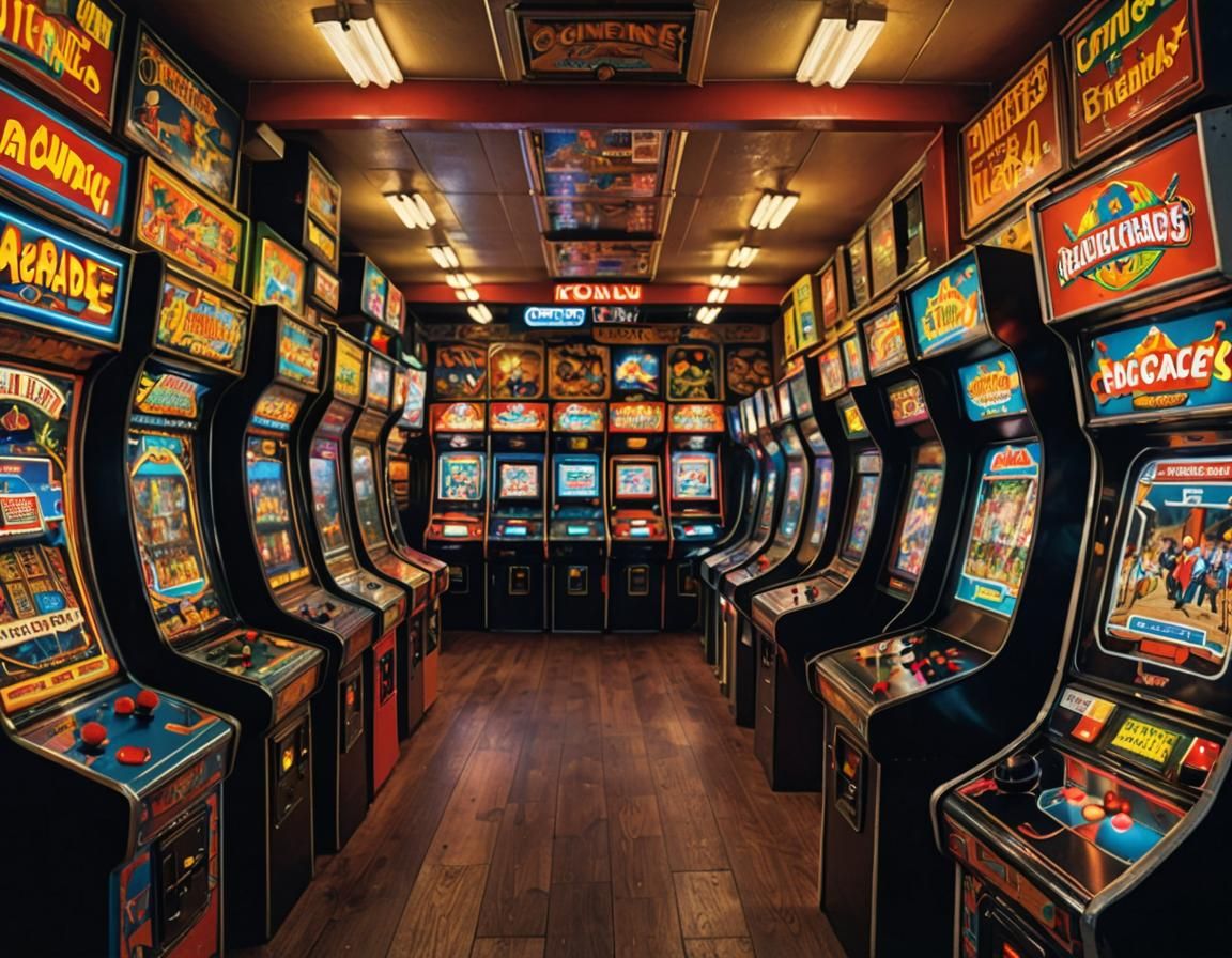 Back to the 80s in a retro arcade full of video games - AI Generated ...
