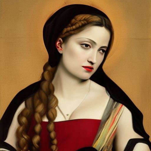 Madonna the singer, painted in the style of Titian formal pose - AI ...