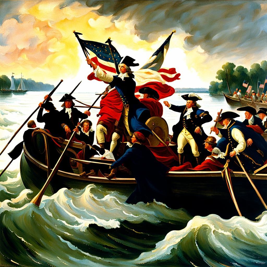 George Washington crossing the Delaware in a superyacht - AI Generated ...