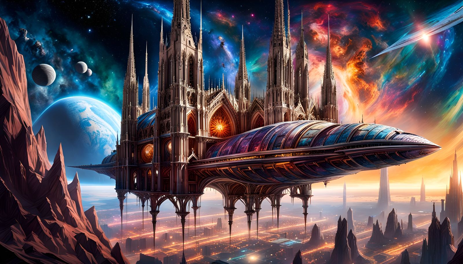 Medieval cathedral spaceship - AI Generated Artwork - NightCafe Creator