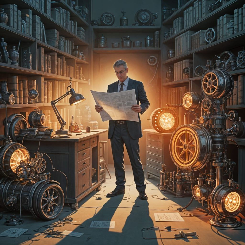 Inventor at Work - Steampunk Inventor in Creative Workshop