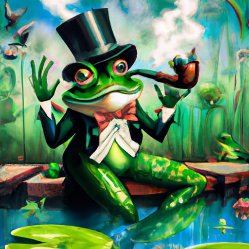 detailed cute frog smoking a pipe with detailed frog legs wearing top ...