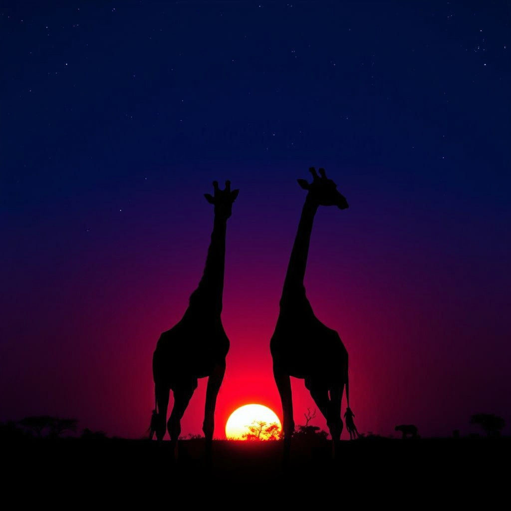 Giraffes in the Sunset Silhouette - Giraffes in Sunset Silho...