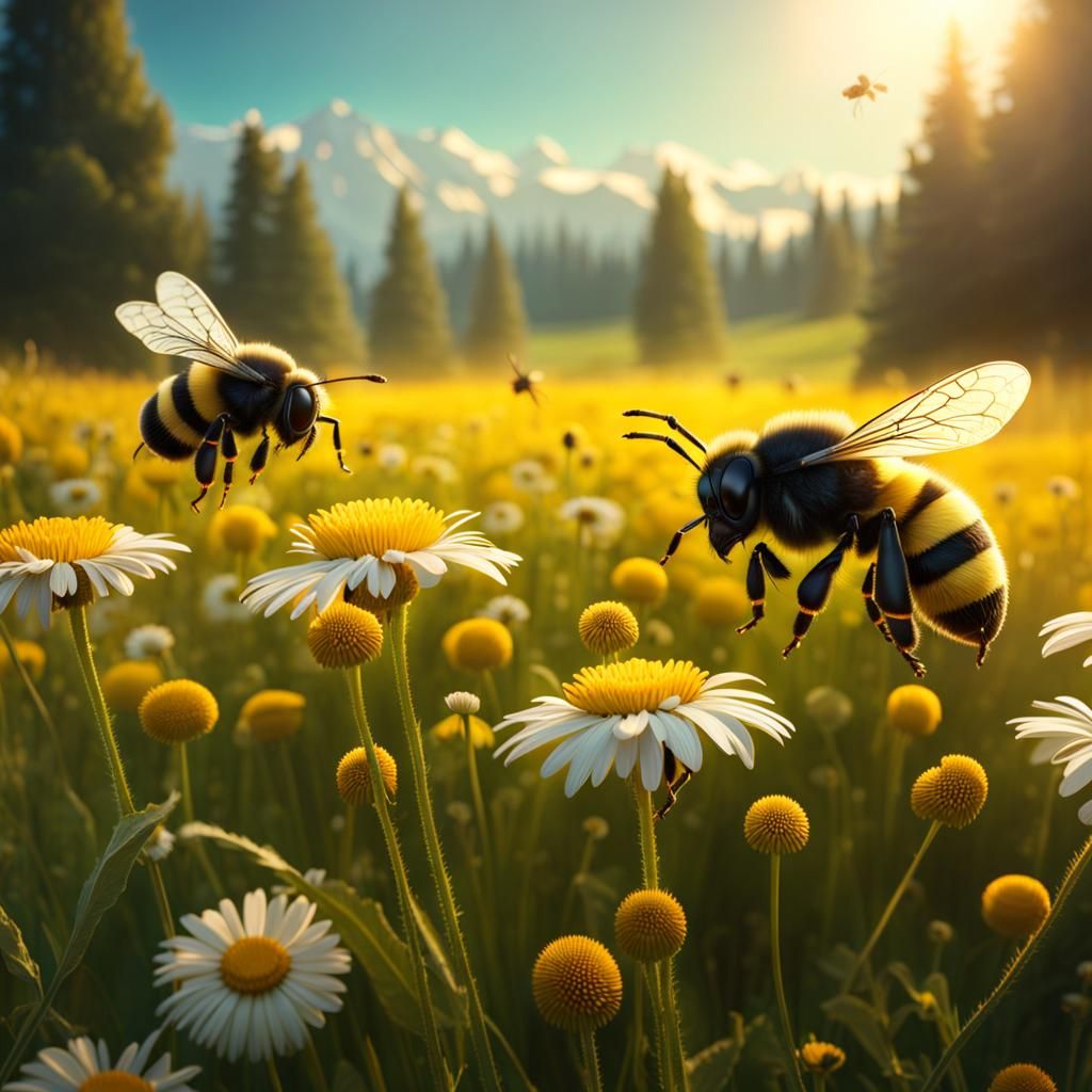 Group of busy bees at work - AI Generated Artwork - NightCafe Creator