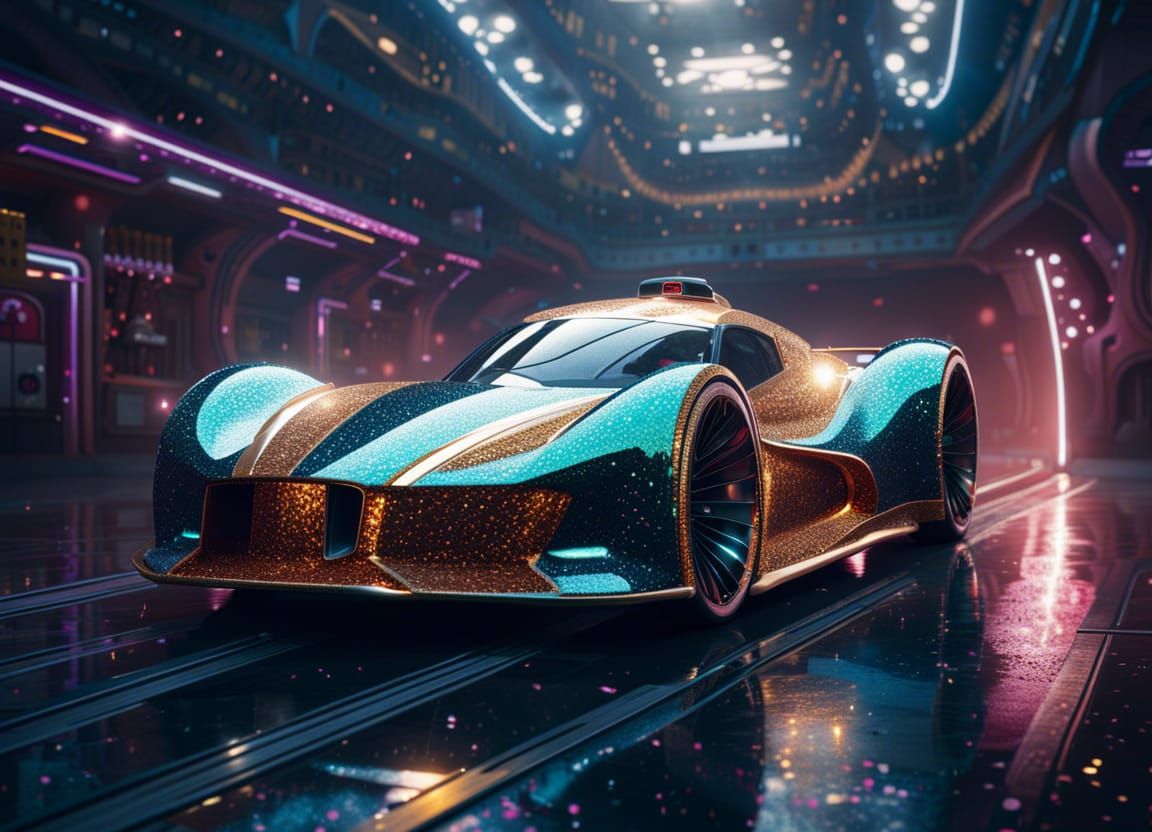 futuristic racecar made of sparling glitter Epic cinematic brilliant ...