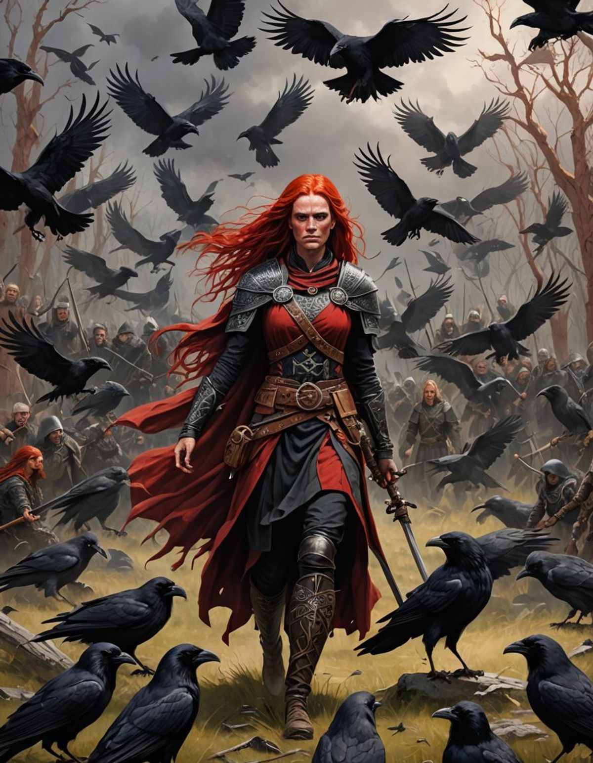 female celtic warrior red hair red clothes with ravens celtic war folk ...