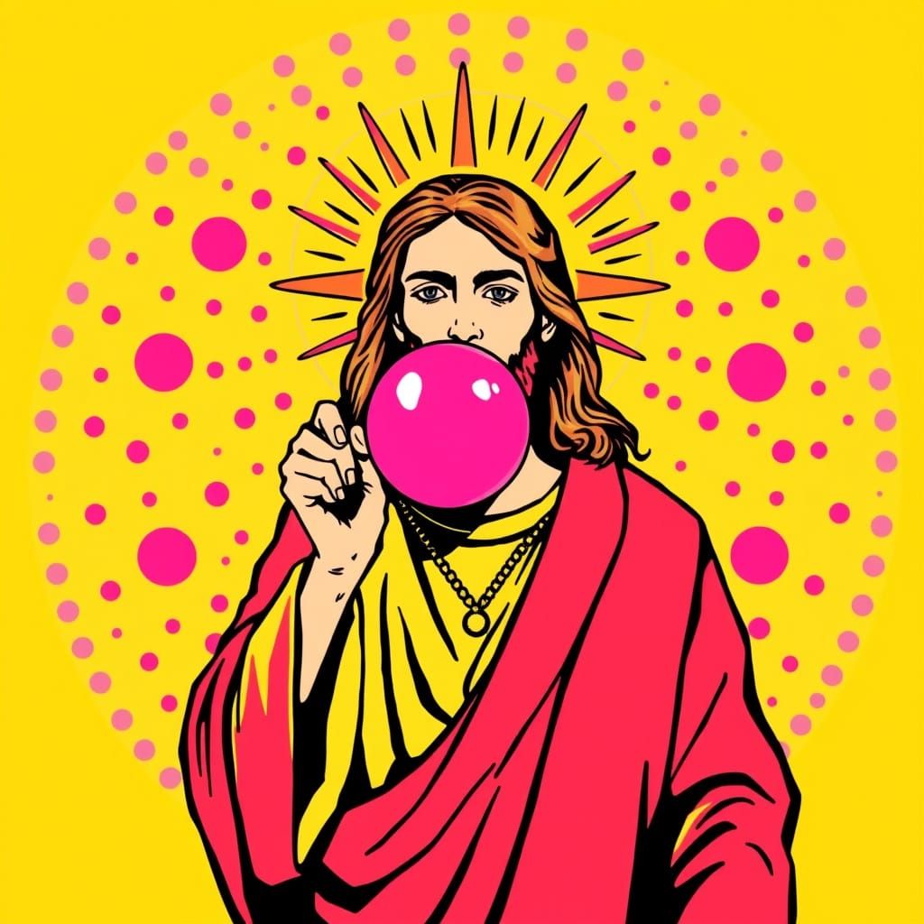 Jesus blowing a bubble - Jesus Blows a Bold Pop-Art Bubble