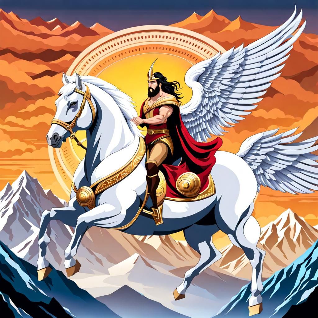 Pegasus and Zeus riding through Mount Olympus. - AI Generated Artwork ...