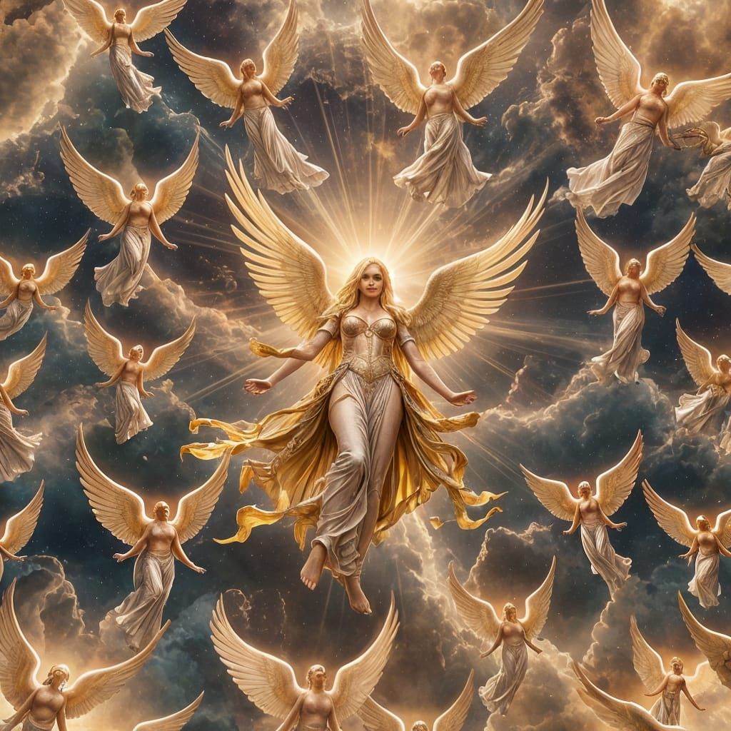 Radiant blob, tornado, amorphous angels with varying amounts of wings ...