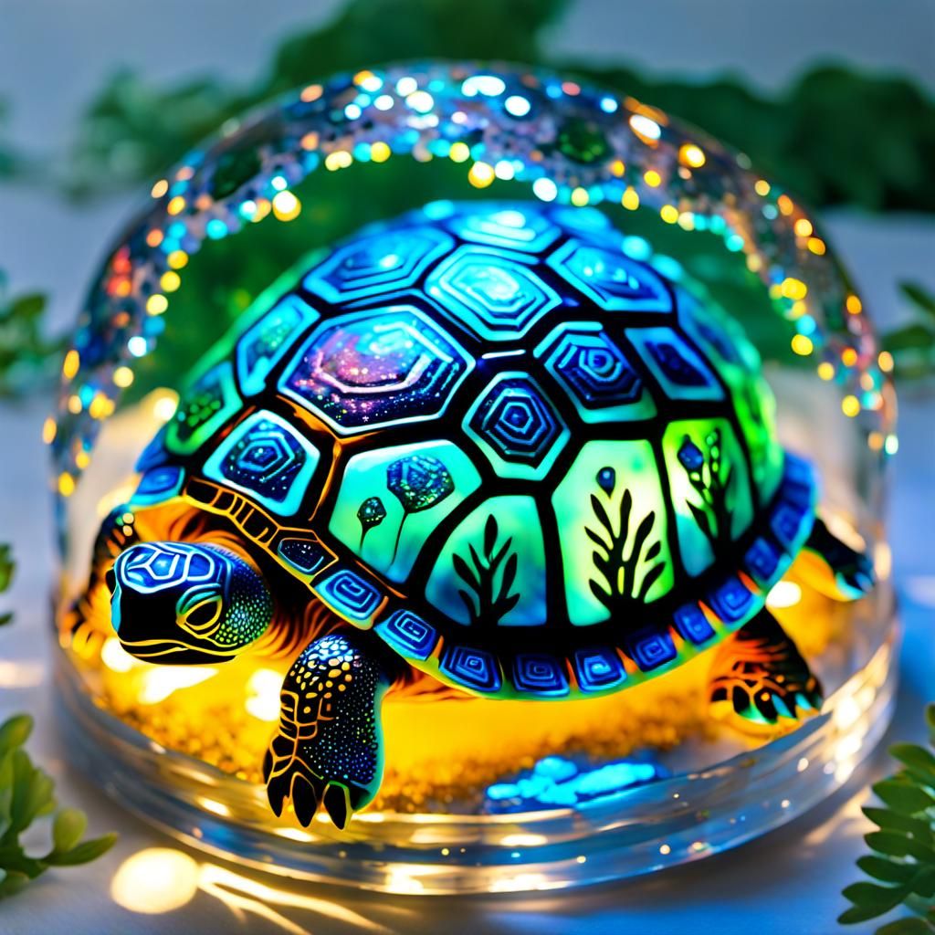 Bioluminescent Turtle in a globe - AI Generated Artwork - NightCafe Creator