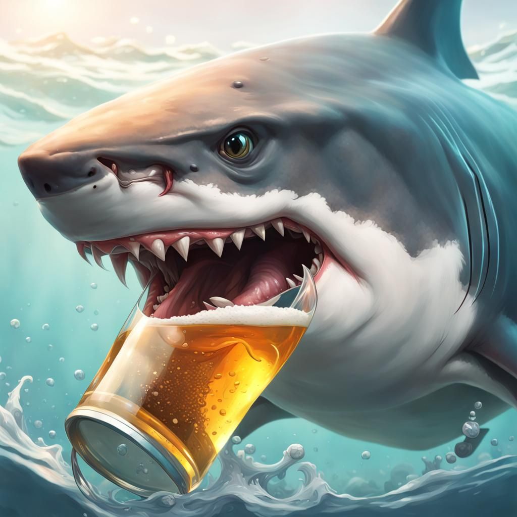 A shaky-mouthed, good-looking shark with a beer. - AI Generated Artwork ...