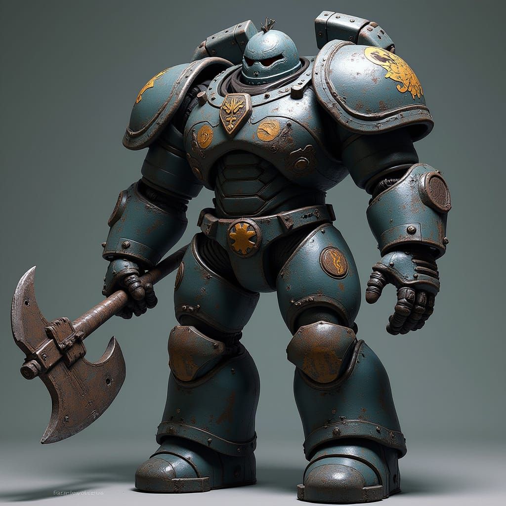 Gothic Fallout Power Armor Wields Halberd with Bru... - AI Art