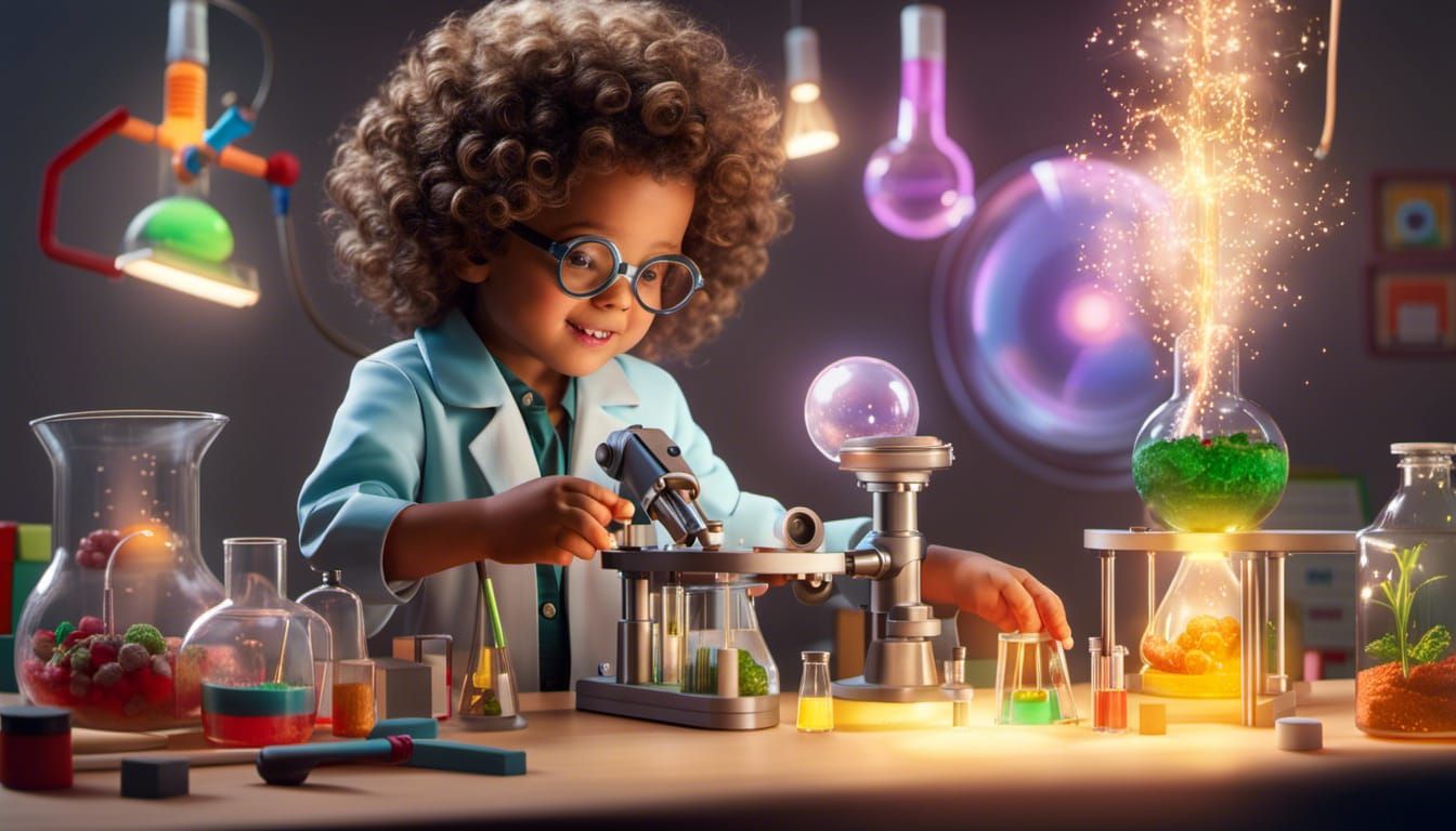 A happy toddler scientist performing experiments - AI Generated Artwork ...