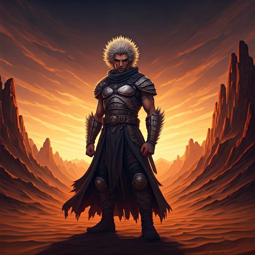 Heroic Gabimaru Defies the Desert Sunset - AI Art