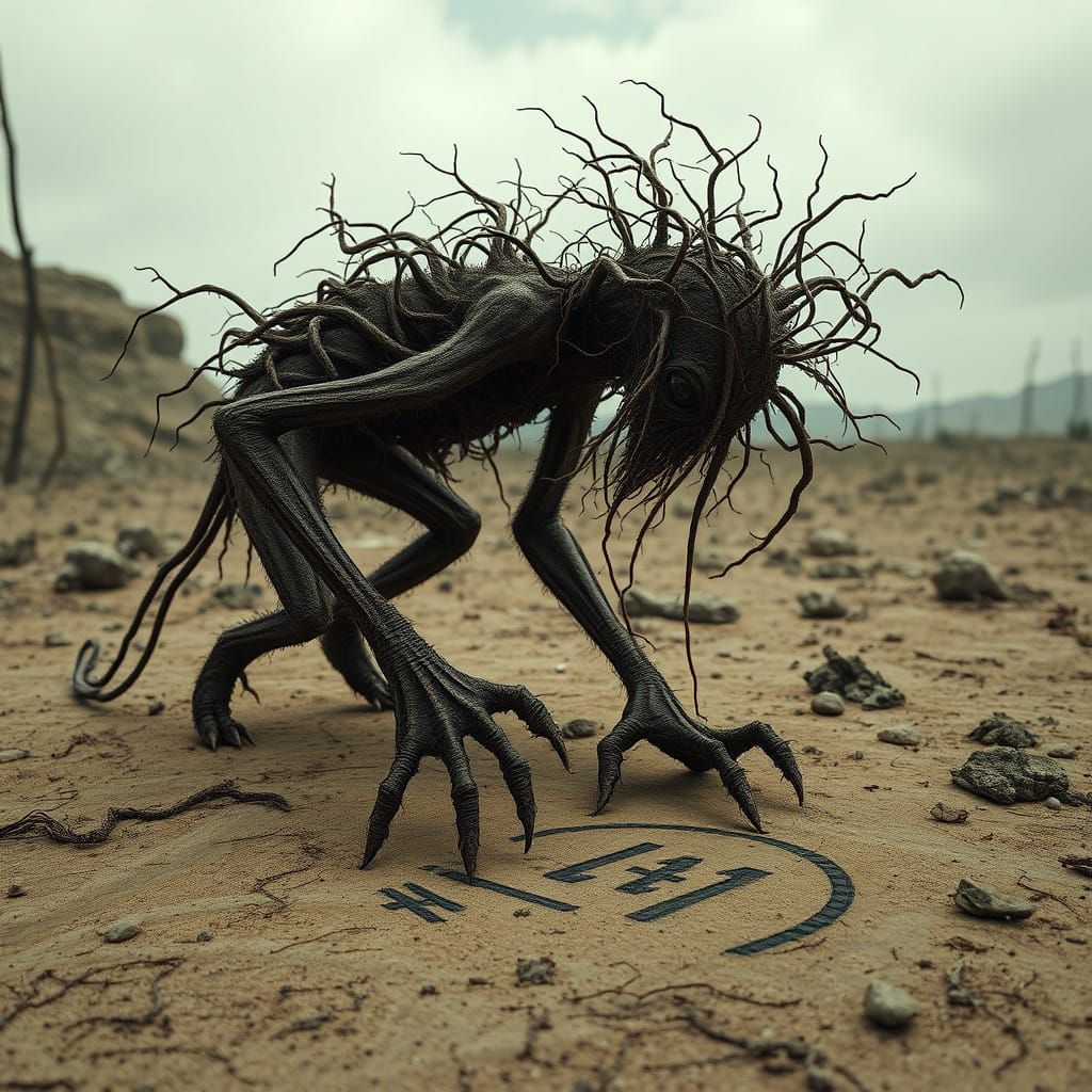 a weird scary hybrid animal plant scrawling in the dirt, practical ...