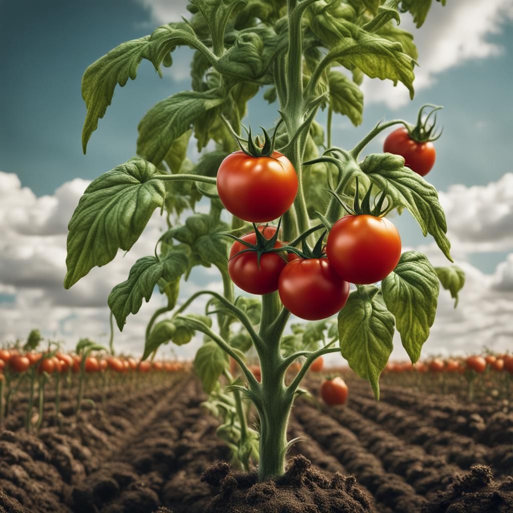 H.R. ginger style super focused and clear photograph of one tomato ...