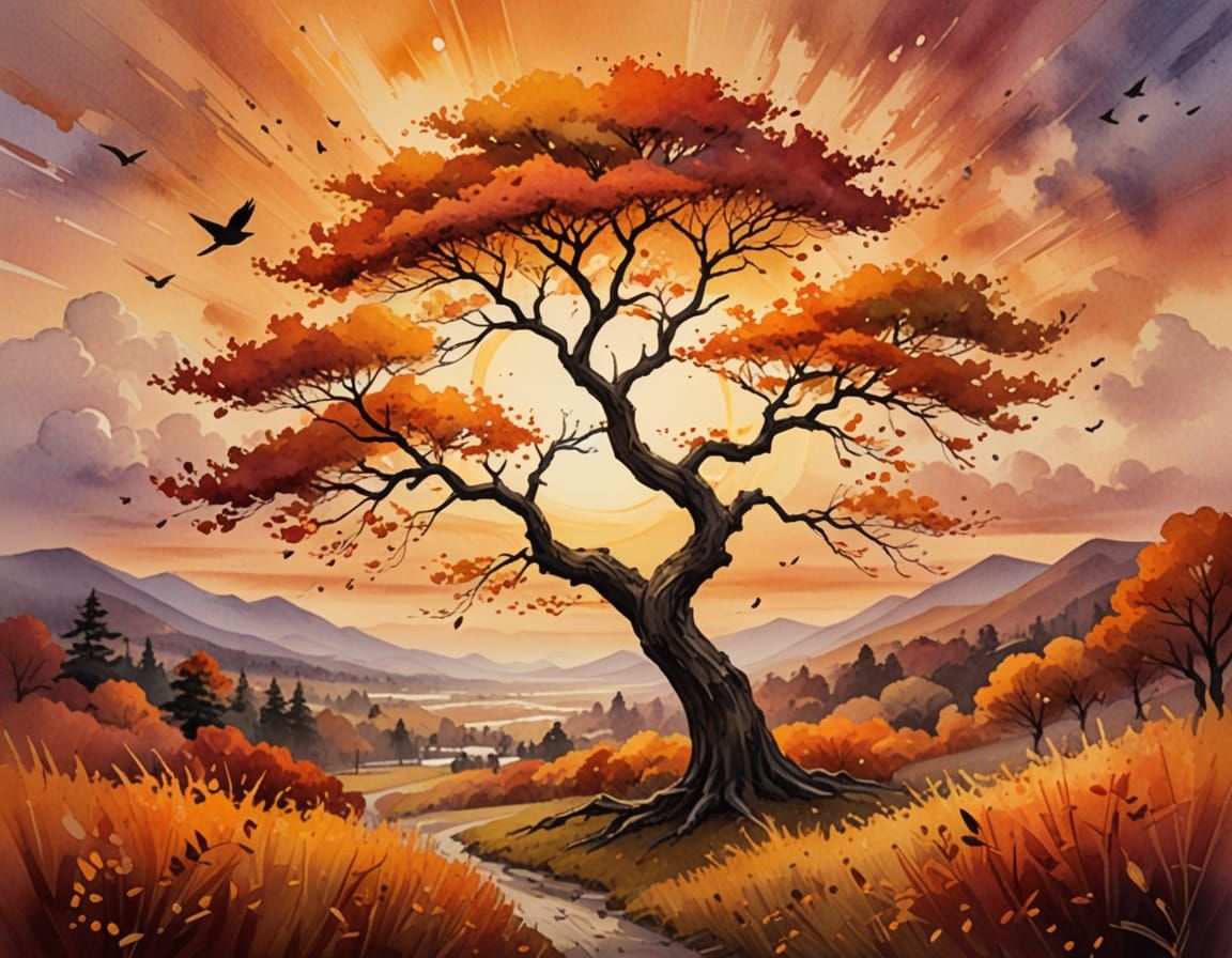 Whimsical Autumn Dreamscape in Painterly Style - AI Art