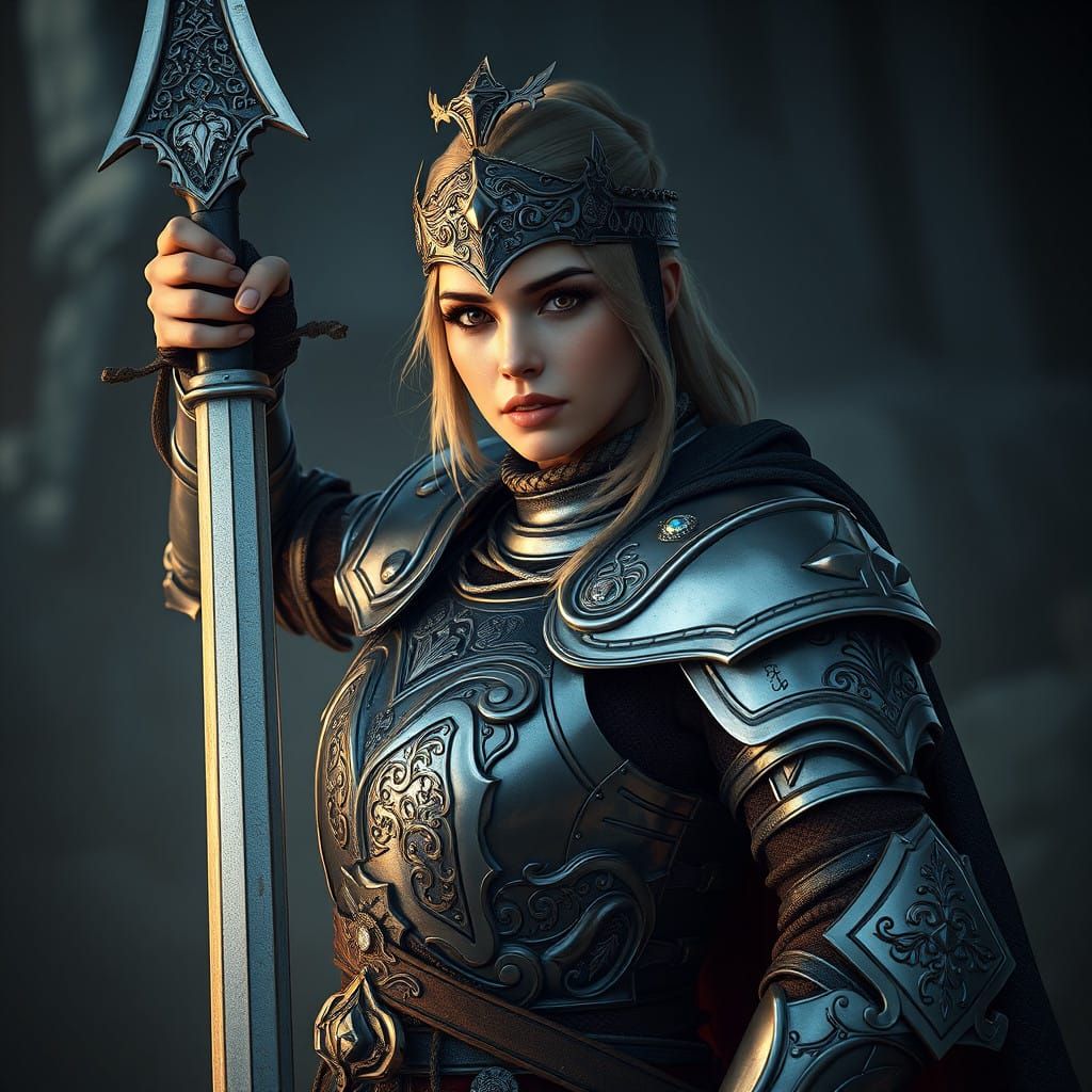 Ukrainian Lady Knight in Ornate Armor - AI Art