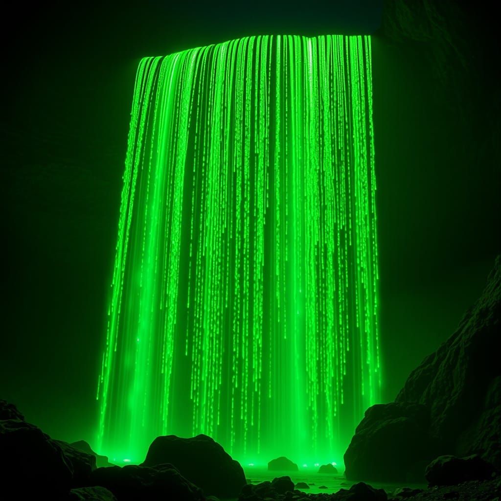 green incandescent matrix code waterfall - AI Art