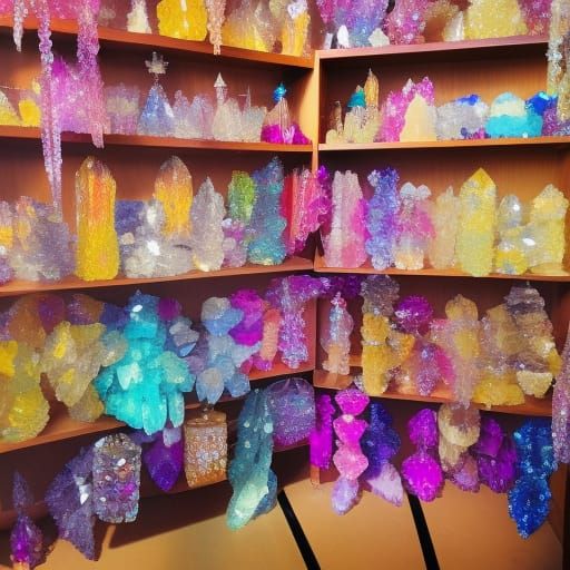 vibrant crystal shop! 💎 a colorful array of crystals, sparkling in the ...
