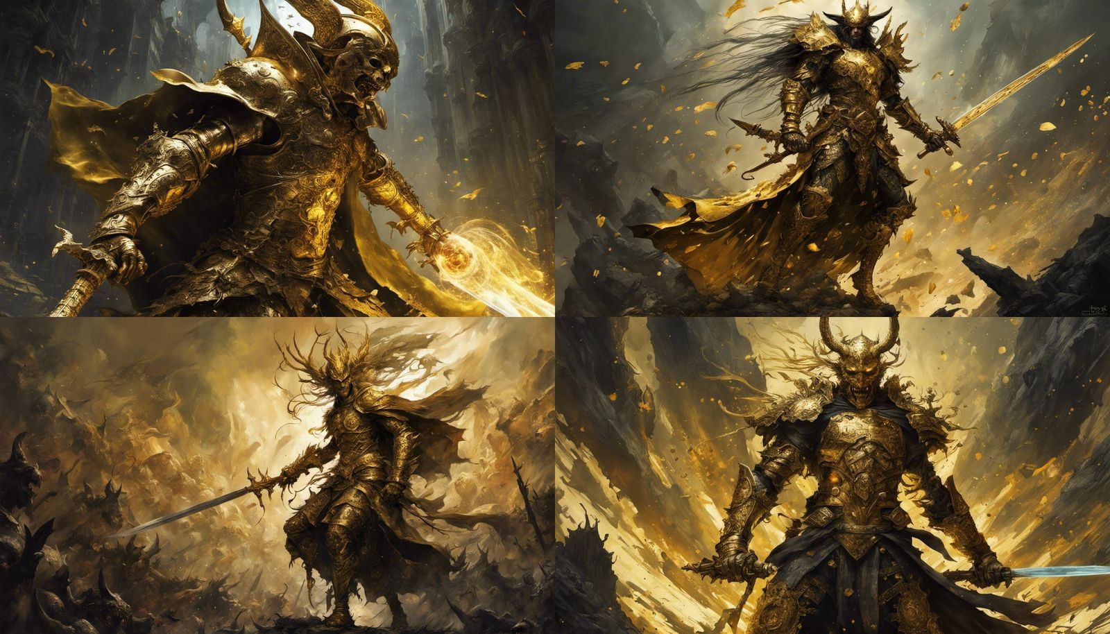 "Golden Warrior, slaying the Demon Lord, Dark World", Dark Acadamia ...