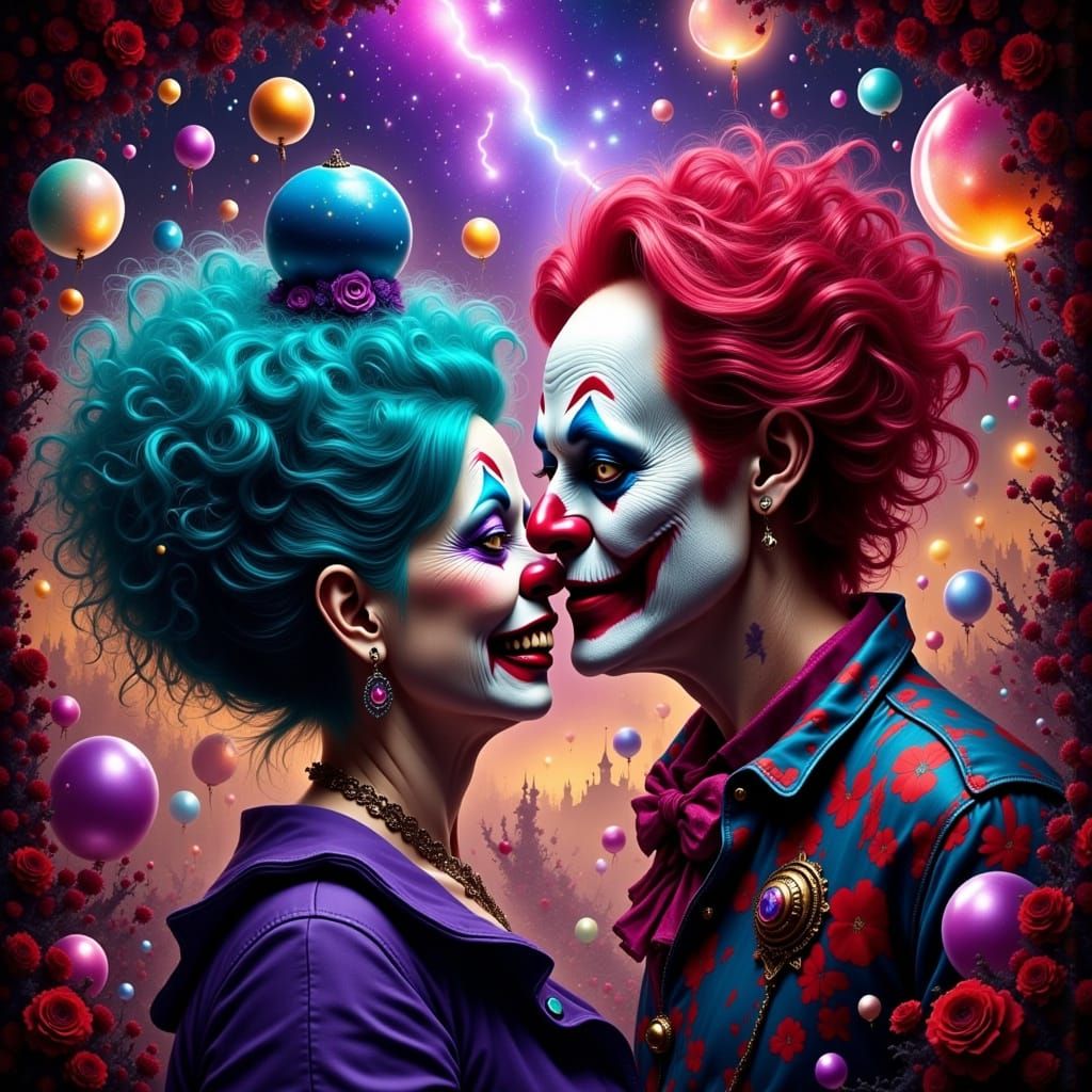 Mr and Mrs Nibbles - Cosmic Clowns in Vibrant Astral Colors