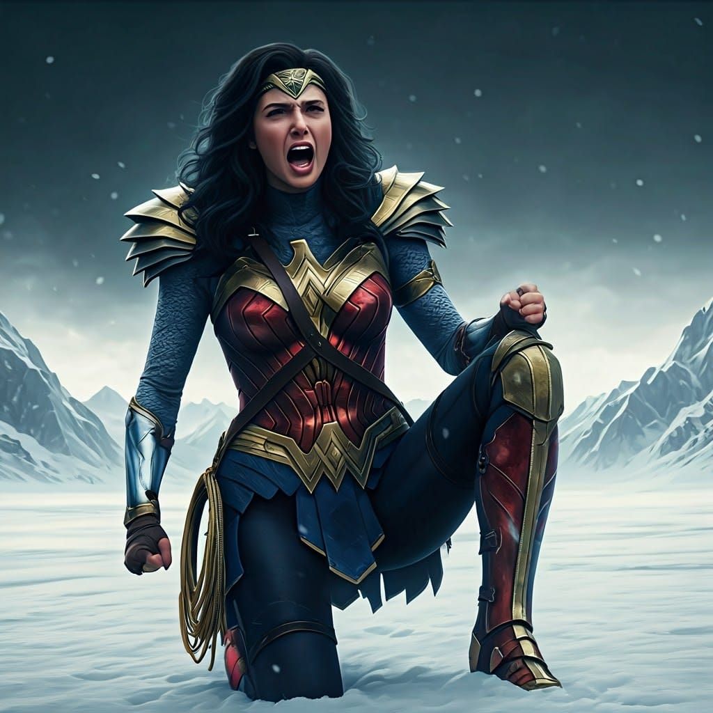 Amazonian Wonder Woman Trapped in Winter Snow - AI Art