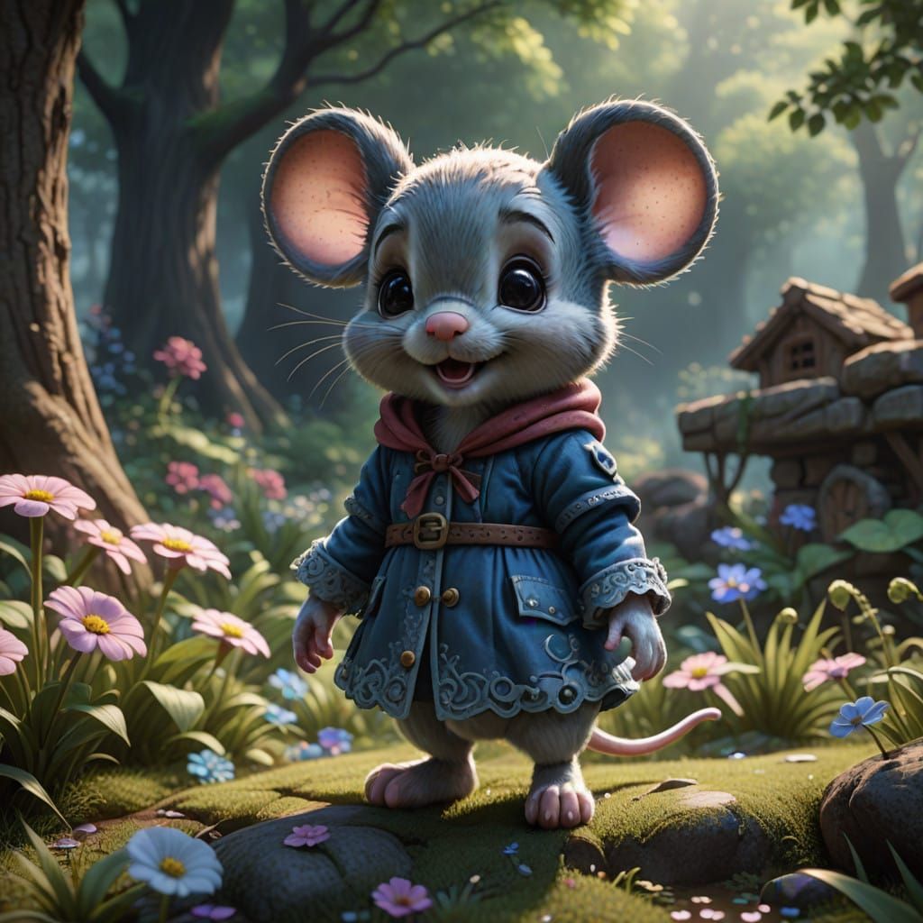 Whimsical Baby Mouse in Ethereal Fantasy Landscape... - AI Art