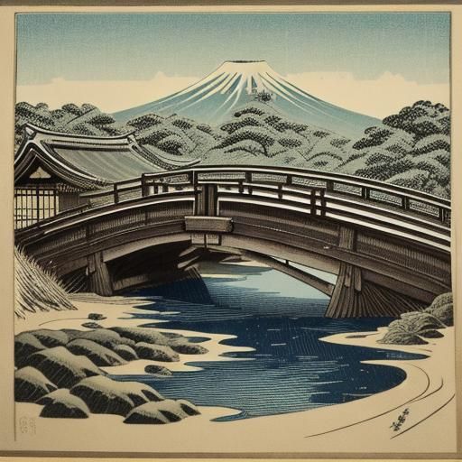 woodblock print of a Japanese bridge - AI Generated Artwork - NightCafe ...