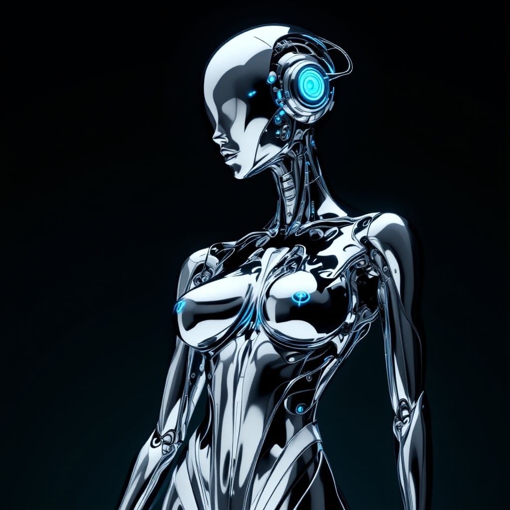 Sensual Cybernetic Android in Metallic Liquid Fini... - AI Art