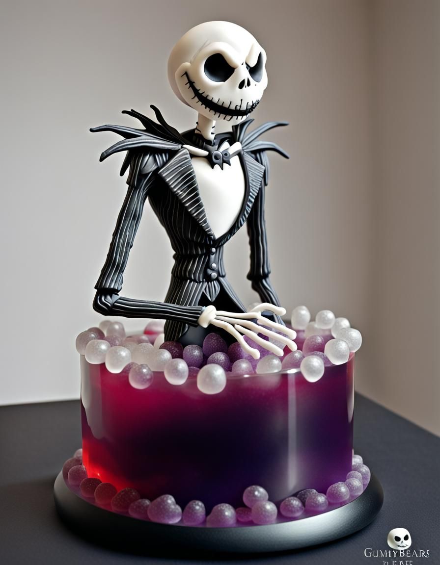 Jack Skellington, made out of wobbly edible sugar jelly, soft edges ...