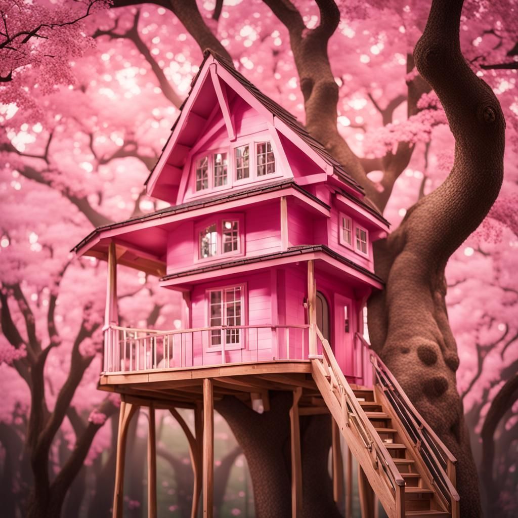 Pink treehouse - AI Generated Artwork - NightCafe Creator