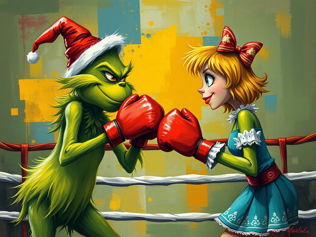 The Grinch in a Boxing Match: A Vibrant Boxing Sce... - AI Art