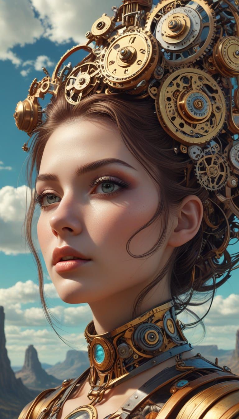clockwork girl - Clockwork Woman in Surreal Steampunk Dreams...