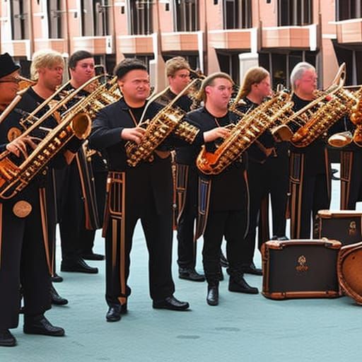 A copper-themed music festival with musicians playing copper ...