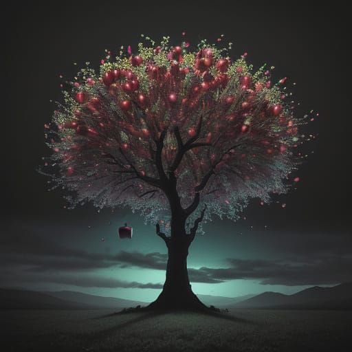 a magic apple tree that grows rainbow coloured apples