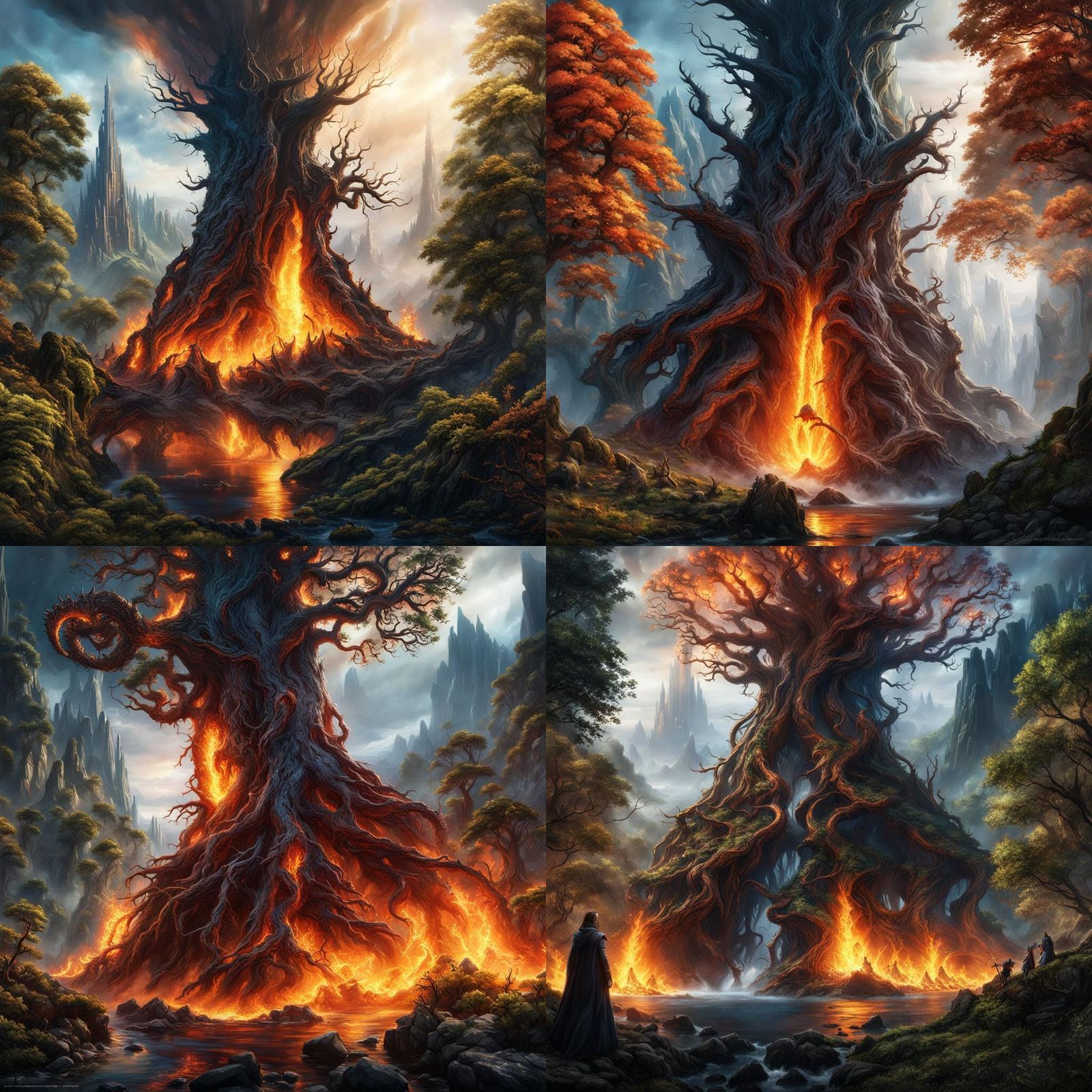 Burning Ents destroying Isengard with water. detailed matte painting ...