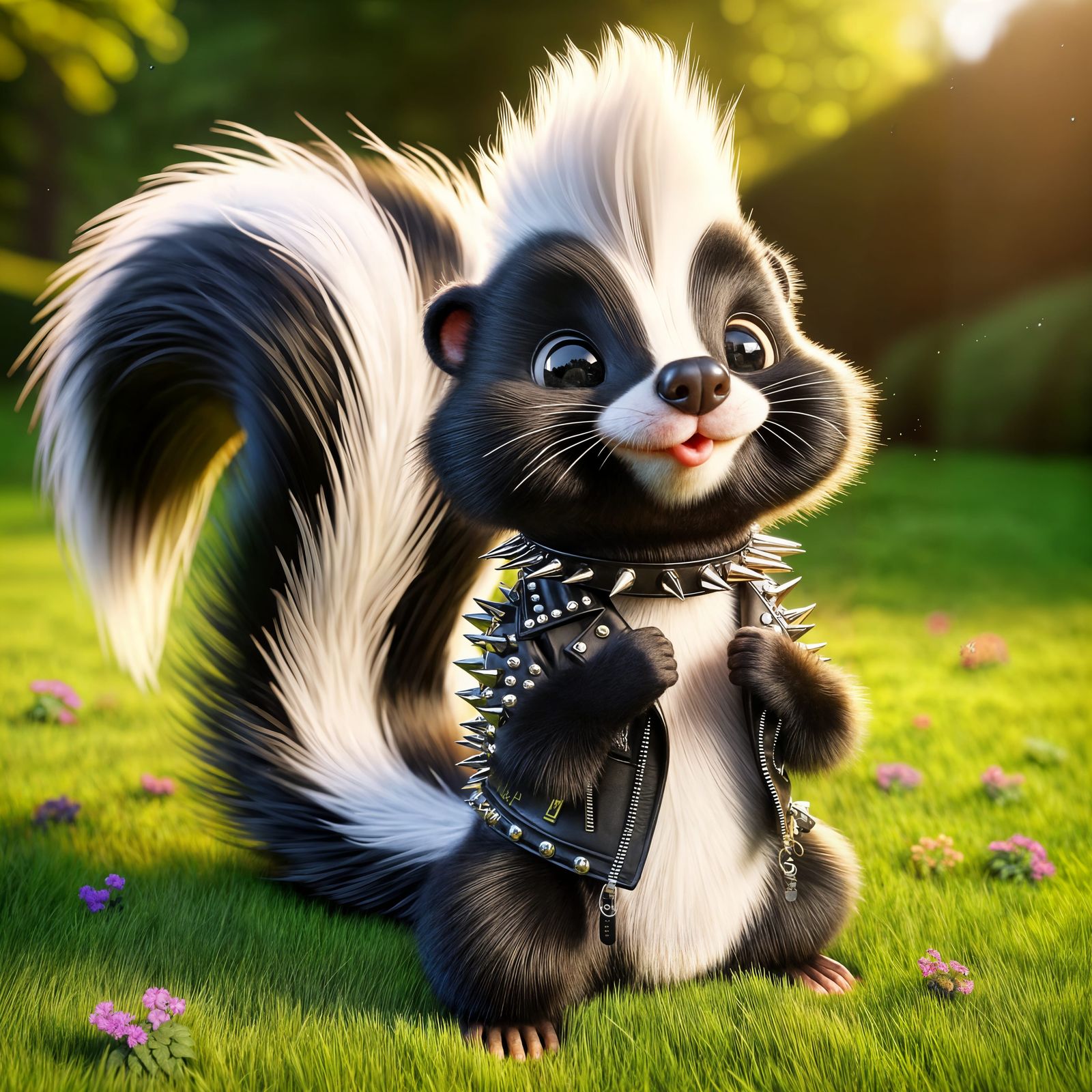 Punk Skunk - Vibrant Punk Skunk Portrait in Cyberpunk Style